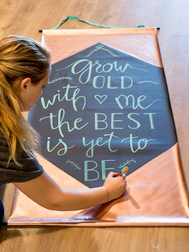 Learn How We Made This Giant Chalkboard Fabric Wedding Sign Learn How We Made This Giant Chalkboard Fabric Wedding Sign